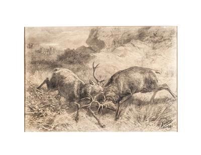 Kämpfende Hirsche im Hochgebirge by Franz Xaver von Pausinger on artnet