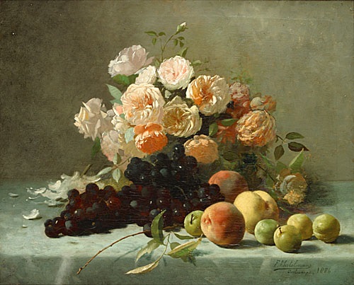 Stilleven met rozen en fruit by Frans Mortelmans on artnet