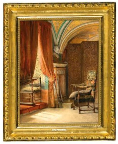 Interieur mit rotem Vorhang und Prunksessel by Carl Probst on artnet