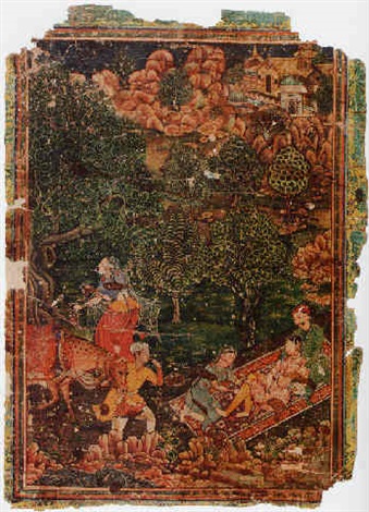 A princess fainting at the side of a stream in a wooded landscape ...