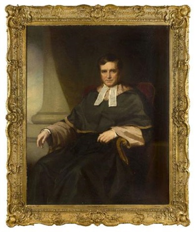 Portrait of Sir Joshua Rowe, C.B., seated three-quarter length to the ...