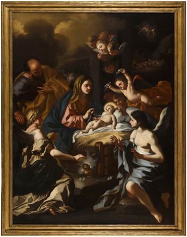 The Christ Child in the manger adored by angels by Francesco Solimena ...