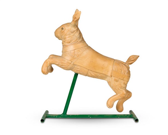 A French carved and stripped juvenile carousel ride figure of a rabbit ...