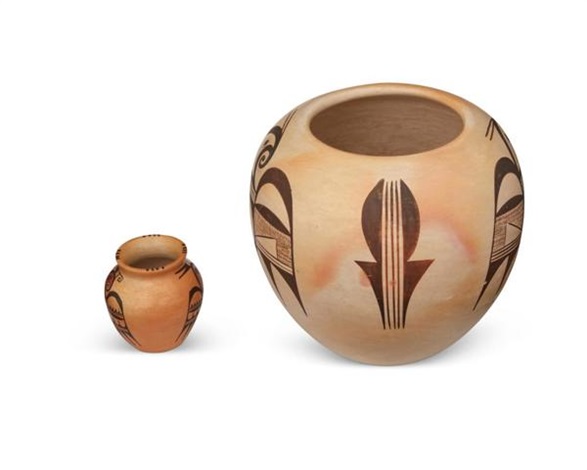 Two Hopi Pueblo Polychrome Pottery Parrot Jars by Sadie Adams on artnet