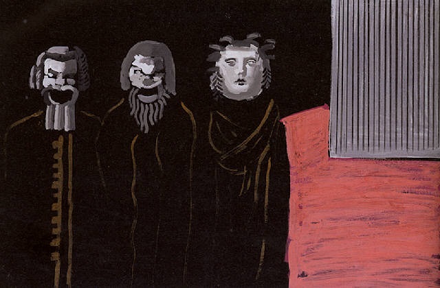 Three singers on stage by David Hockney on artnet