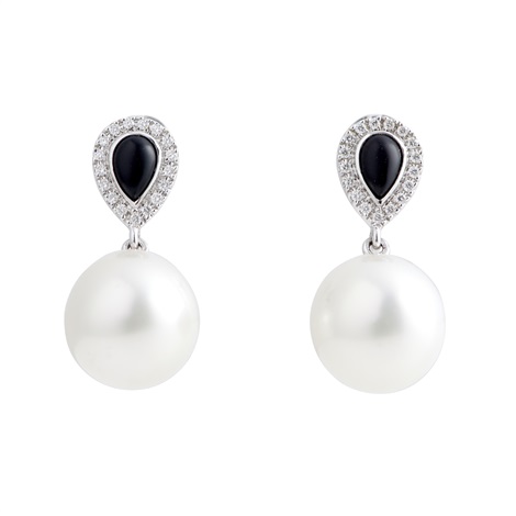 JAN LOGAN, PAIR OF 18CT WHITE GOLD, SOUTH SEA PEARL, ONYX AND DIAMOND ...