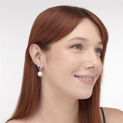 JAN LOGAN, PAIR OF 18CT WHITE GOLD, SOUTH SEA PEARL, ONYX AND DIAMOND ...