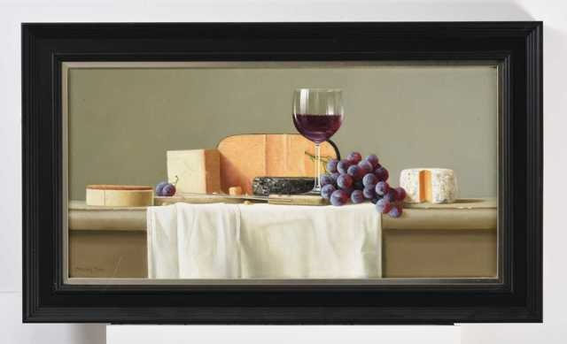 Still life a cheese board and a glass of red wine by Tony de Wolf on artnet