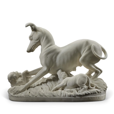 A Greyhound and her two pups by Joseph Gott on artnet