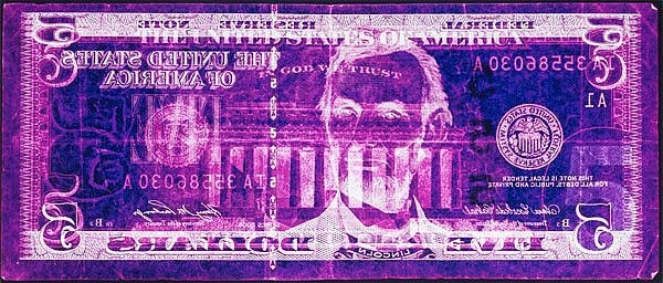 Negative Currency Five Dollar Bill Used As Negative by David LaChapelle ...