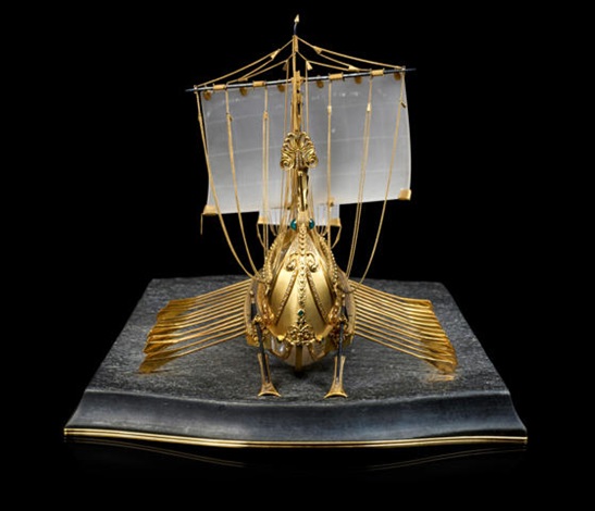 Emerald, Sapphire, Rock Crystal, Enamel and Gold Model of a Roman ...