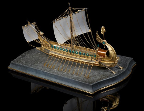 Emerald, Sapphire, Rock Crystal, Enamel and Gold Model of a Roman ...