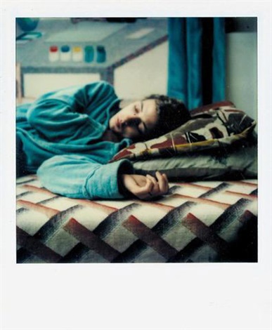 Gregory Evans sleeping in front of Self Portrait with blue guitar, a ...