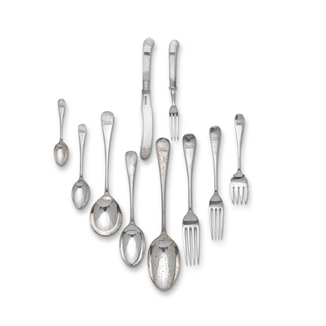 A silver Old English pattern table service of flatware, in a canteen by ...