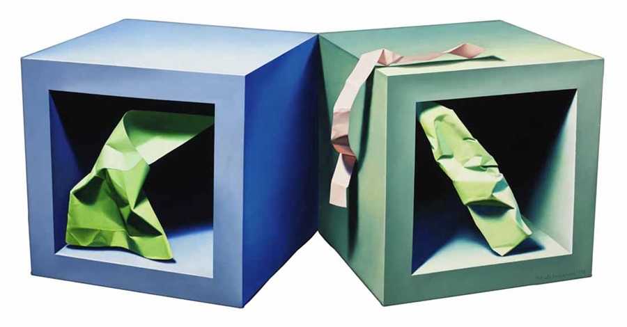 Twin Cubes with Paper Objects by Yrjö Edelmann on artnet
