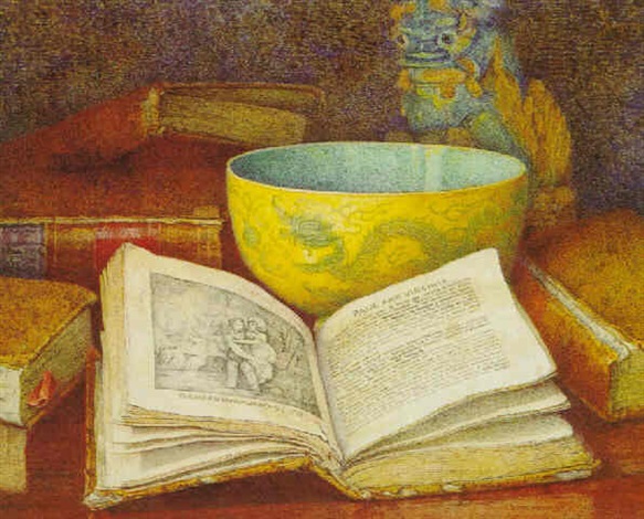 Still life with open book by Claude Raguet Hirst on artnet