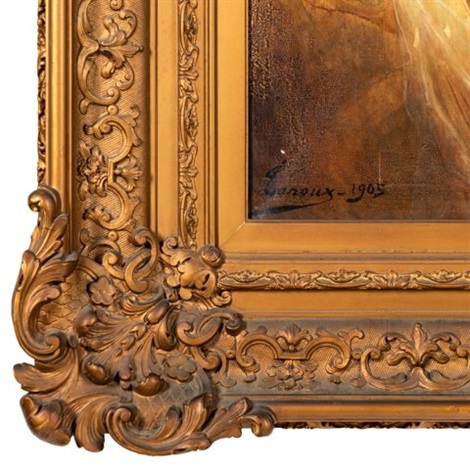 Portrait of a young woman clad in a loose gauze drape with a flower in ...