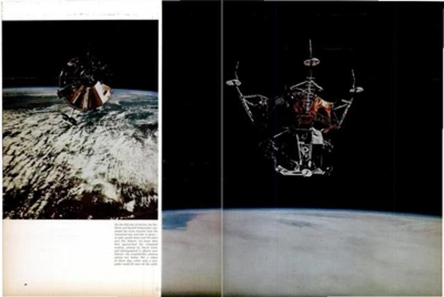 The first spaceflight of the Lunar Module LM Spider floating upside ...