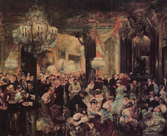 Crowded ballroom with elegantly dressed figures by A. Tucker on artnet
