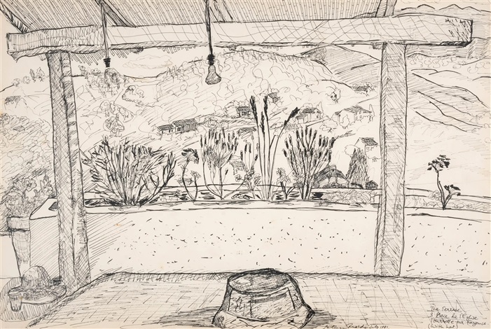 Rushdie Salman Original drawing of view from villa in France, 1981. by ...