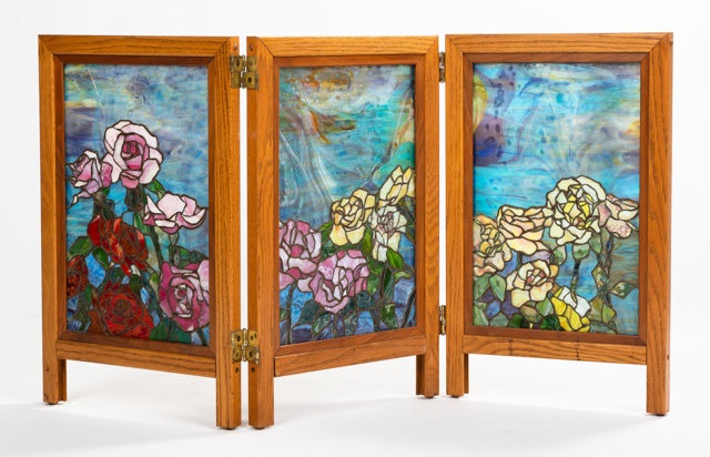Joseph Porcelli, Porcelli Studios, Leaded Glass Rose Folding Screen by ...