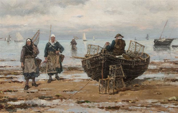 FISHERFOLK ON THE SHORE PECHEURS SUR LA PLAGE by Emile Louis Vernier on ...