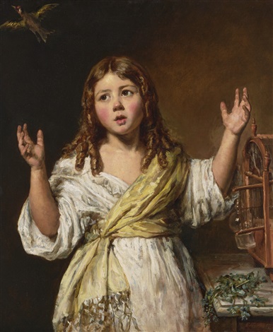 The escape a young girl with a bird cage by Elizabeth Emma Soyer on artnet