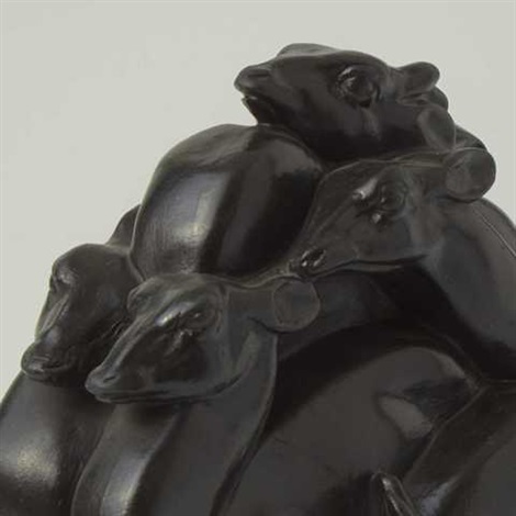 A Wedgwood Black Basalt Running Deer Figural Group Designed by John ...