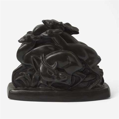 A Wedgwood Black Basalt Running Deer Figural Group Designed by John ...