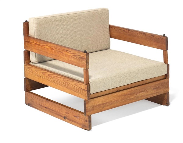 Box shaped, patinated pine lounge chair by Illum Wikkelsø on artnet