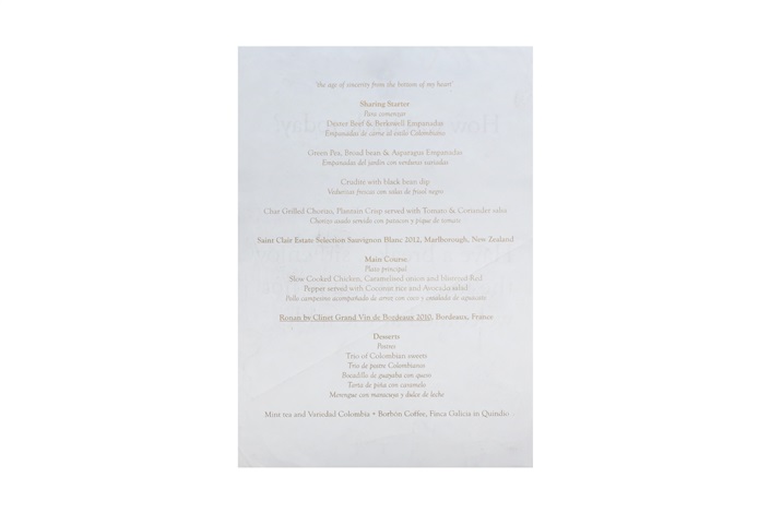 ICA London Benefit Dinner Menu by Oscar Murillo on artnet