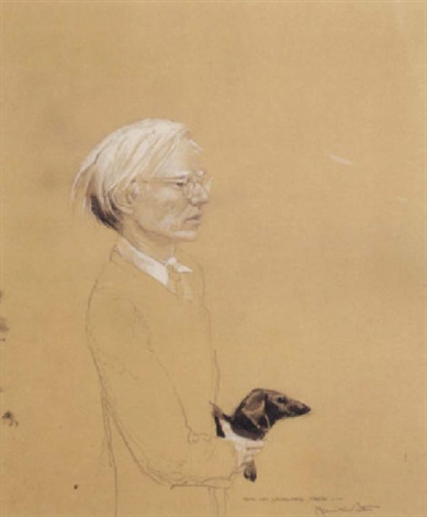Portrait of Andy Warhol with Archie by Jamie Wyeth on artnet
