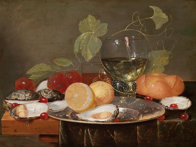 Stillleben mit Früchten, Austern und einem Weinglas by Jan Davidsz de ... Stillleben mit Früchten, Austern und einem Weinglas by Jan Davidsz de ...