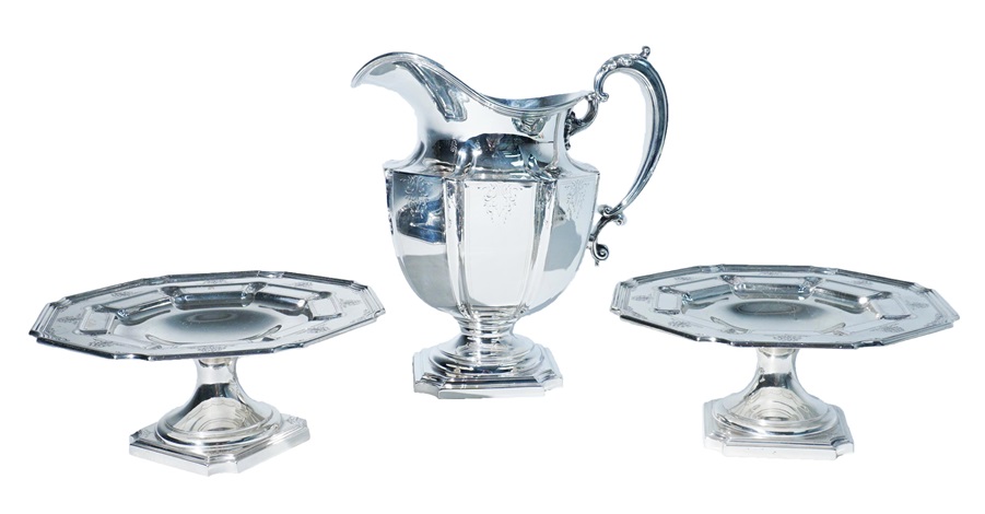 William B. Durgin Sterling Water Pitcher and a Pair of Tazzas by ...