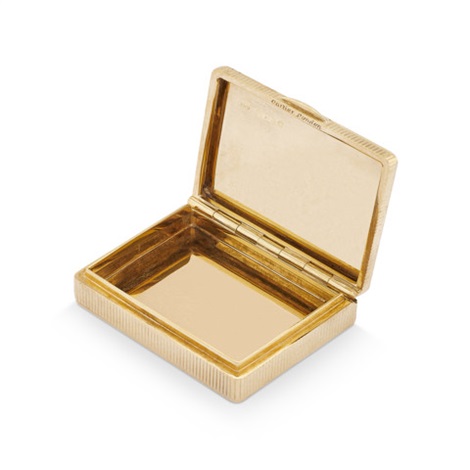 CARTIER GOLD MINI SNUFFBOX AND AN ENAMEL AND STERLING GAME CARD by ...