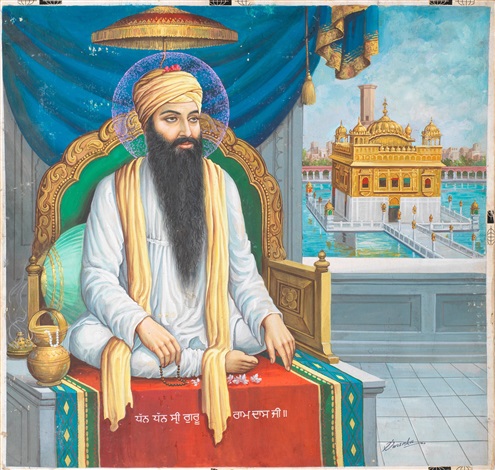 THE FOURTH SIKH GURU, SEATED ON A THRONE, THE GOLDEN TEMPLE IN THE ...