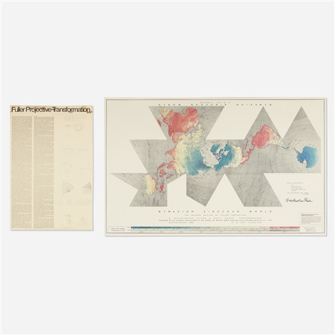 Dymaxion Airocean World Map poster and Fuller Projective-Transformation document by Buckminster ...