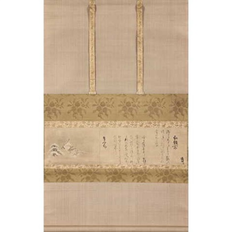 SNOW AT THE SHRINE ENTRANCE, WITH WAKA POEM BY MICHIMURA by Kano Tanyu ...