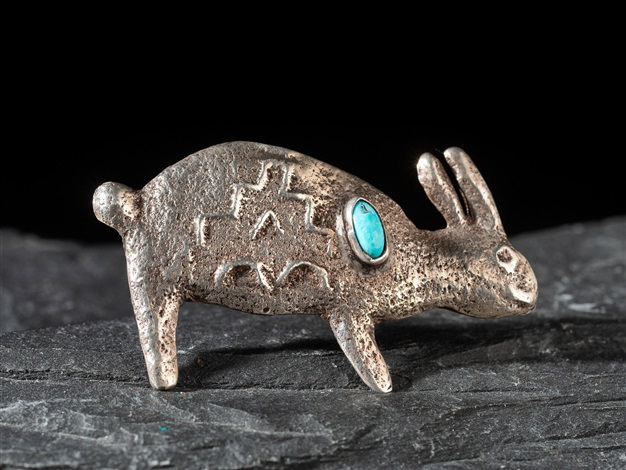 Tufa Cast Silver and Turquoise Rabbit Pin Brooch by Leo Coriz on artnet