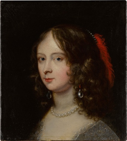 Portrait of a lady with a red feather in her hair by Franco-Flemish ...