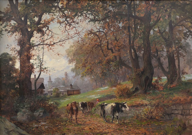 Mountain landscape with shepherdess and herds by Leonardo Roda on artnet