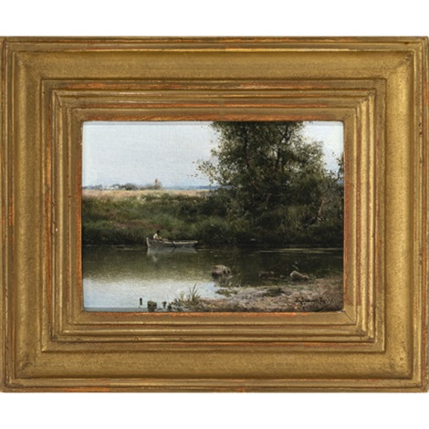 Shoreland with rowing boat by Emilio Sanchez-Perrier on artnet