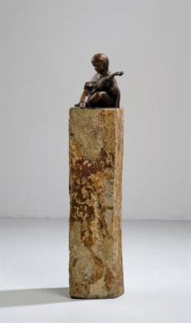 a bronze figure of a crouching lute player, model 09-3 by Helmut ...
