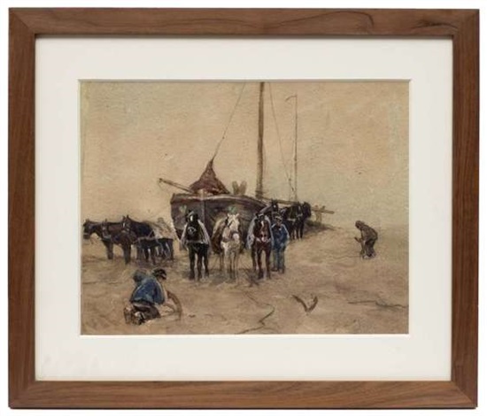 Paarden bij een bomschuit by Anton Mauve on artnet