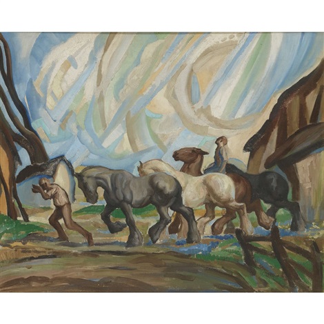 SHIRE HORSES AND LABOURERS by Anton Lock on artnet