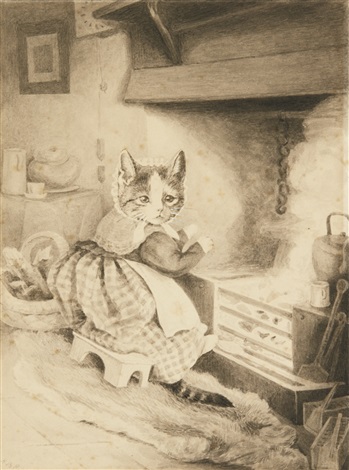 KITTEN WARMING HER PAWS BY THE KITCHEN FIRE by Beatrix Potter on artnet