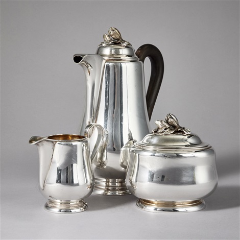 Formgiven av Oskar Brandtberg, kaffeservis, 3 delar, silver, Stockholm ...