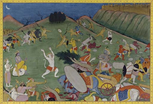 A scene from the Ramayana Battle between Ramas allies and the demon ...