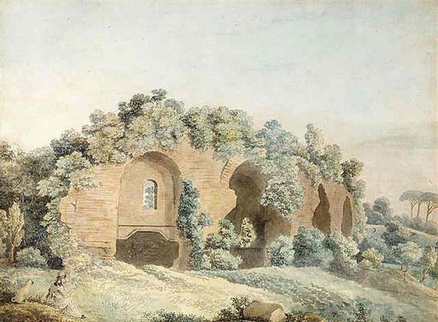 A figure sketching ruins in the Roman Campagna by Ellis Cornelia Knight ...