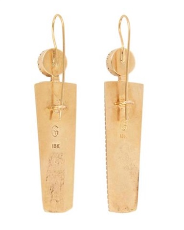 A Pair Of Gail Bird And Yazzie Johnson Stone Set Gold Earrings by ...